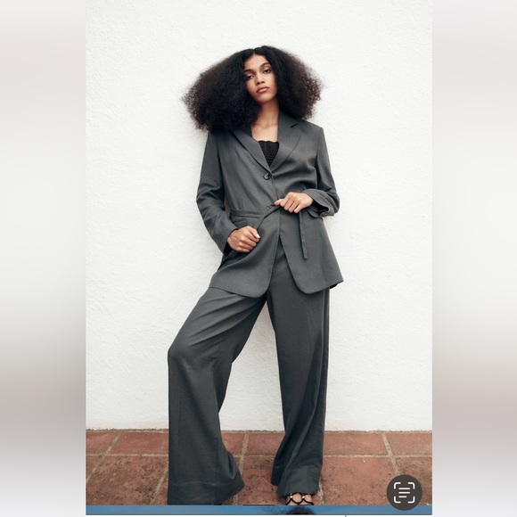 Zara | Jackets & Coats | Zara 2 Pieces Set Linen Blend Belted Blazer ...